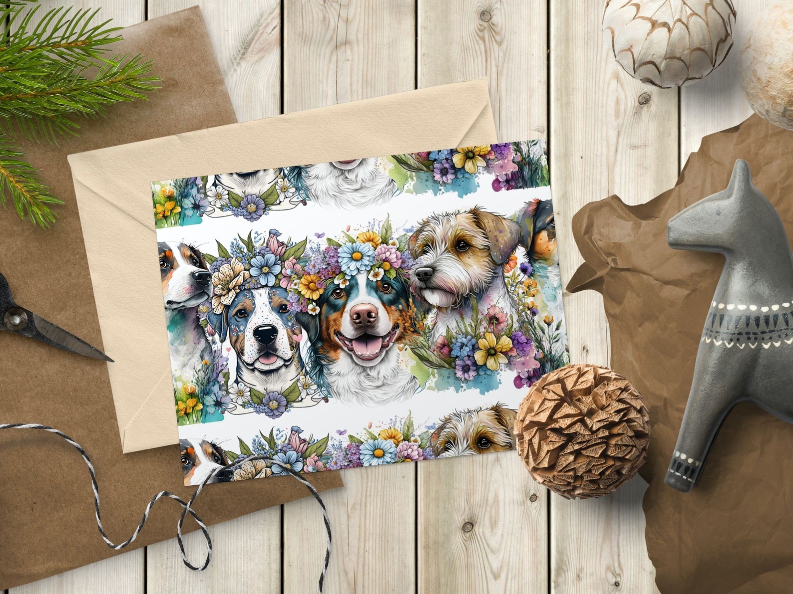 Watercolor Dog Floral Seamless Digital Papers Cute Puppy Dogs With ...