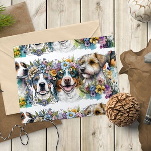Watercolor Dog Floral Seamless Digital Papers Cute Puppy Dogs With ...