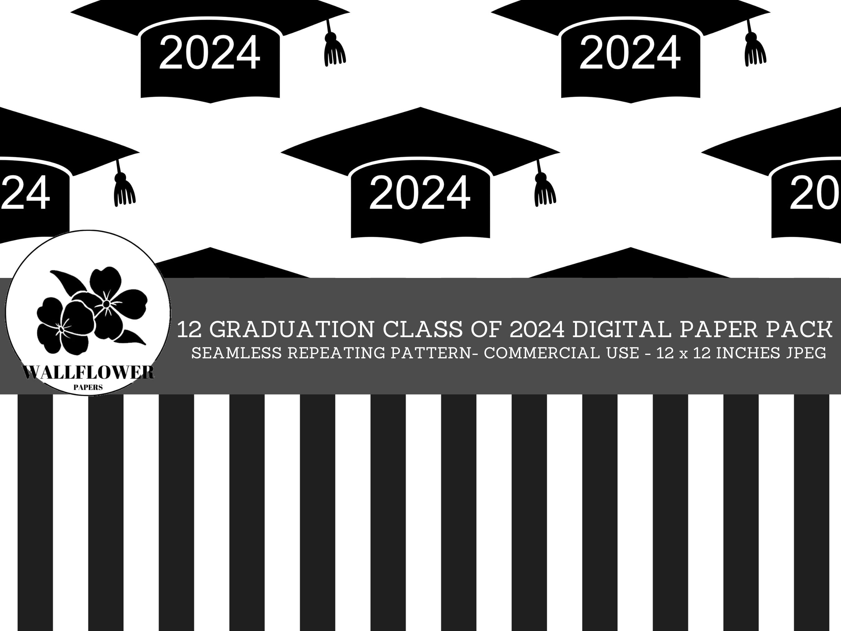 Class of 2024 Graduation Seamless Digital Papers, Black and White Theme ...