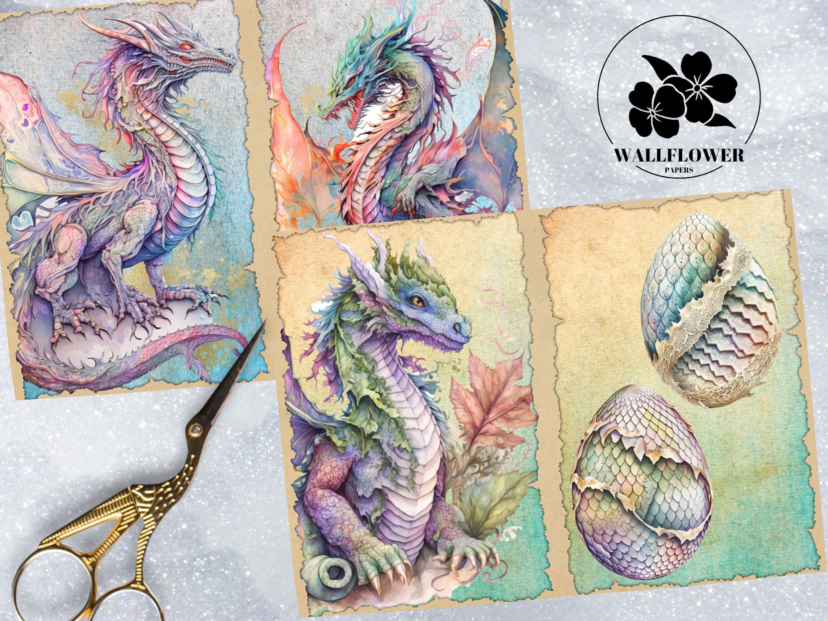 Mythical Dragons Junk Journal Pages, Vintage Fantasy Dragon Junk ...