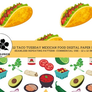 Taco Tuesday Mexican Food Seamless Digital Papers, Tacos & Chilaquiles ...