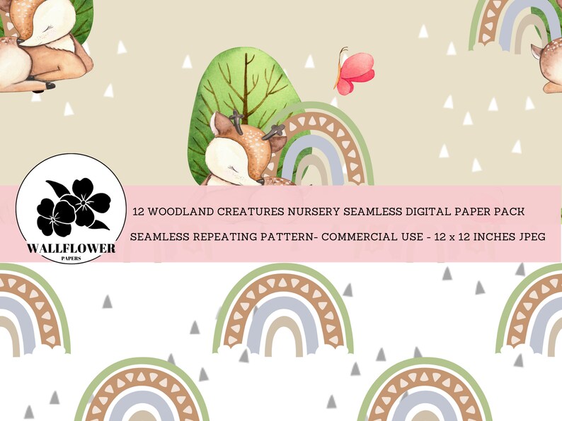 Woodland Creatures Nursery Seamless Digital Papers, Woodland Baby ...