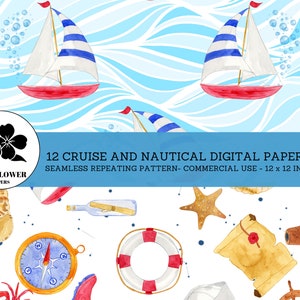 Cruise and Nautical Seamless Digital Papers, Cruise Ship and Sea ...