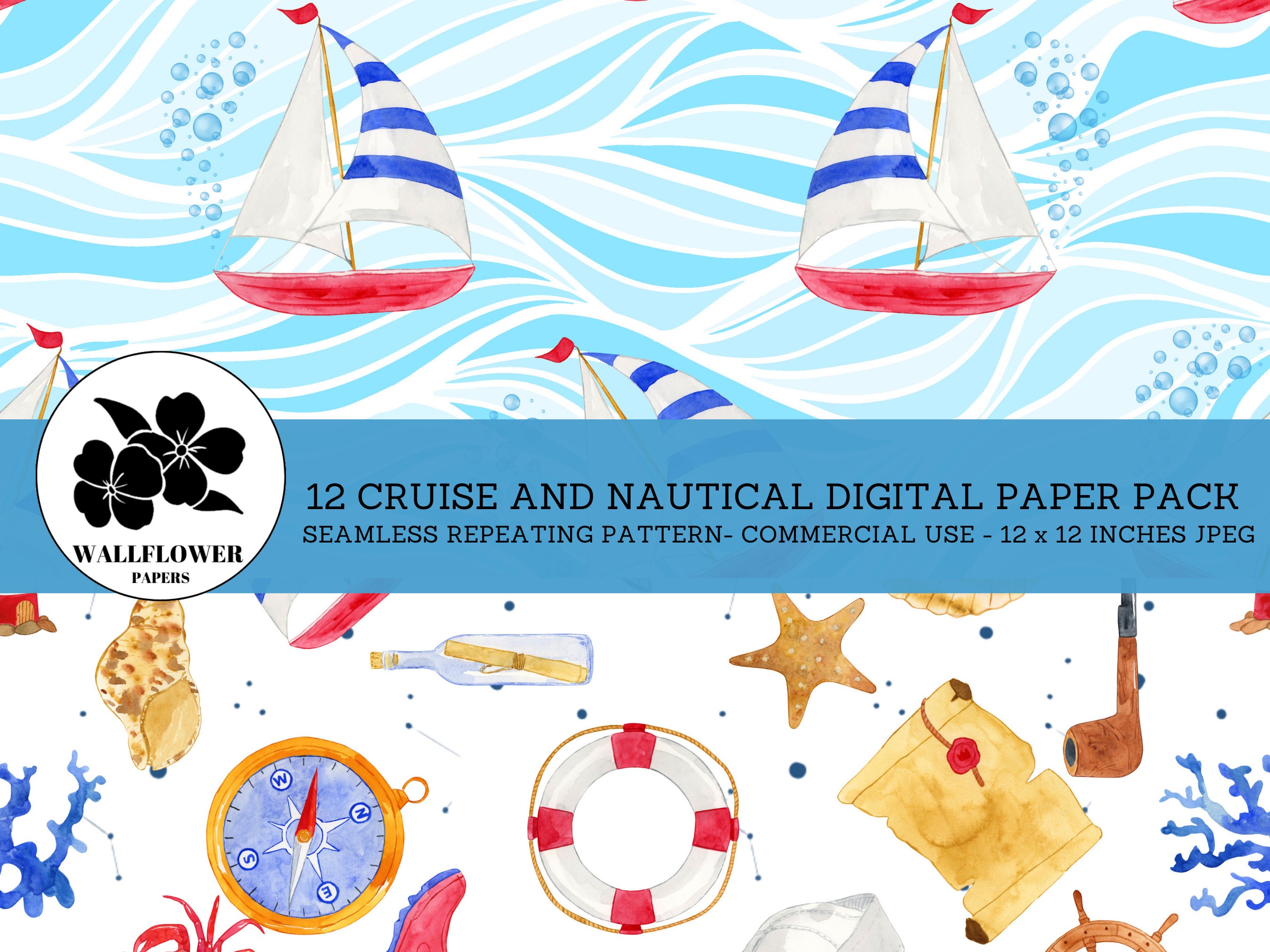 Cruise and Nautical Seamless Digital Papers, Cruise Ship and Sea ...
