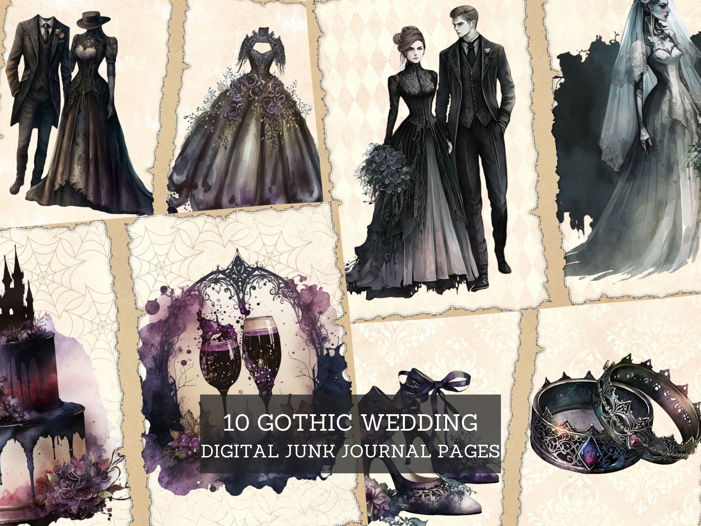 Gothic Wedding Junk Journal Pages, Halloween Black Wedding Junk Journal ...
