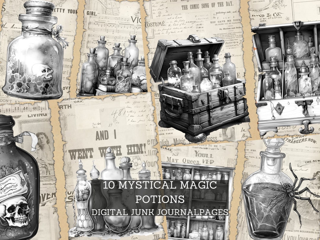 Mystical Magic Potions Junk Journal Pages, Vintage Apothecary Junk ...