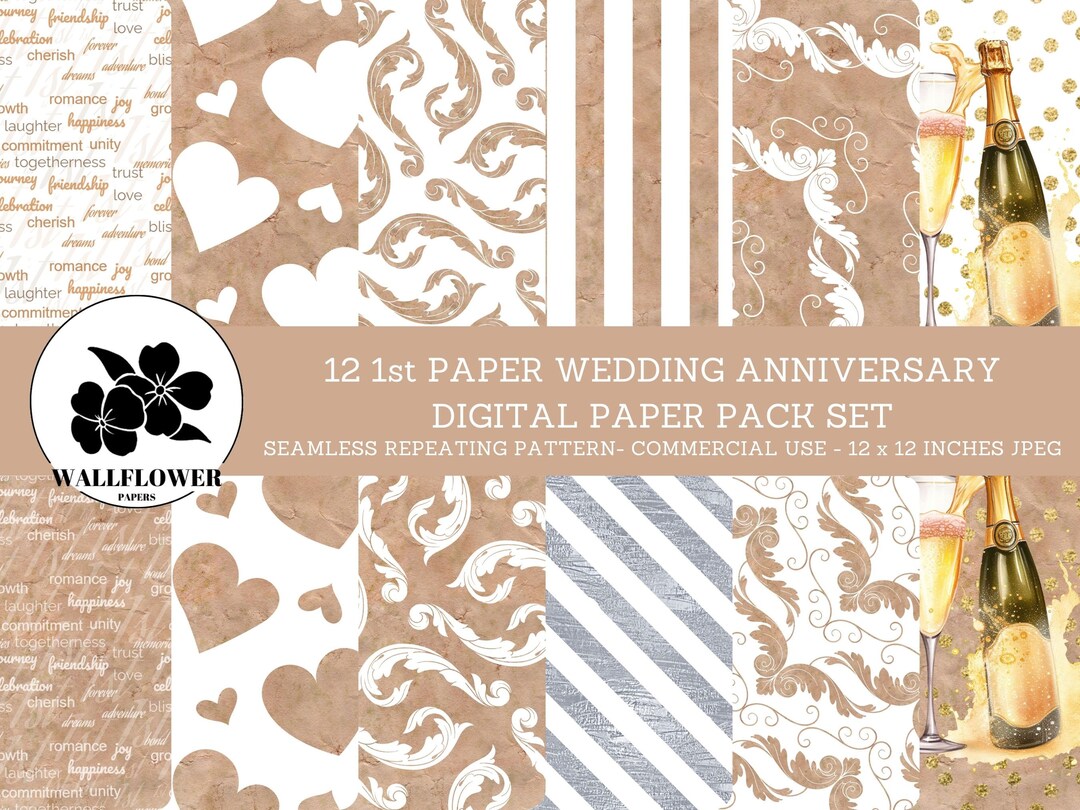 1st Paper Wedding Anniversary Seamless Digital Papers, Champagnes, and ...