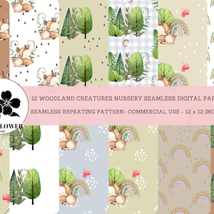 Woodland Creatures Nursery Seamless Digital Papers, Woodland Baby ...