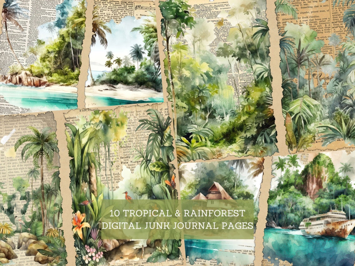 Tropical & Rainforest Junk Journal Pages, Vintage Jungle Junk Journal ...