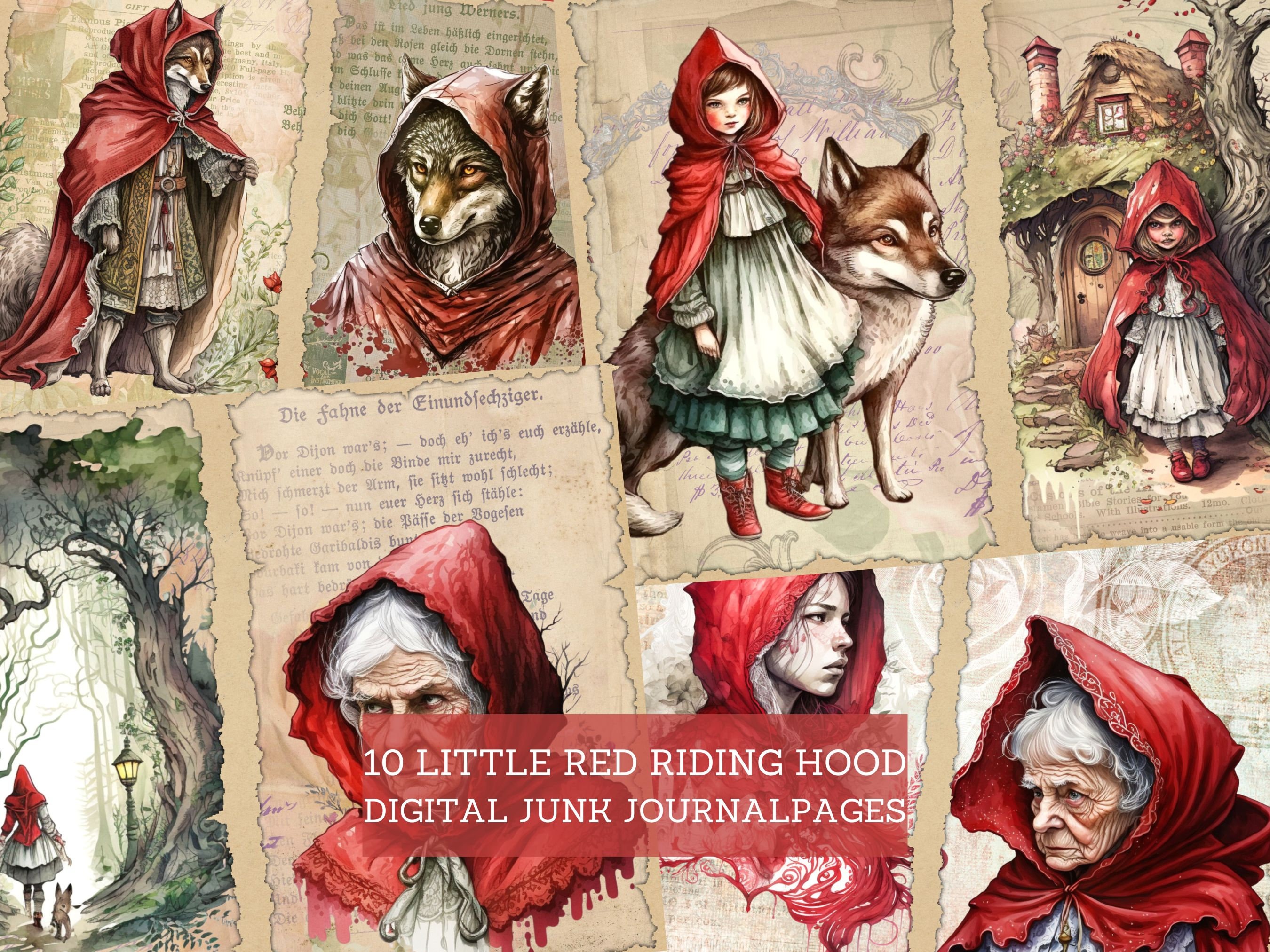 Little Red Riding Hood Junk Journal Pages, Vintage Classic Junk Journal ...