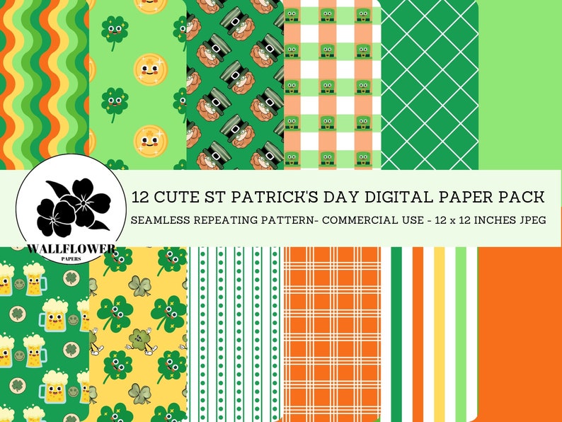 St Patrick's Day Seamless Digital Papers, Scrapbook Paper, Leprechaun ...