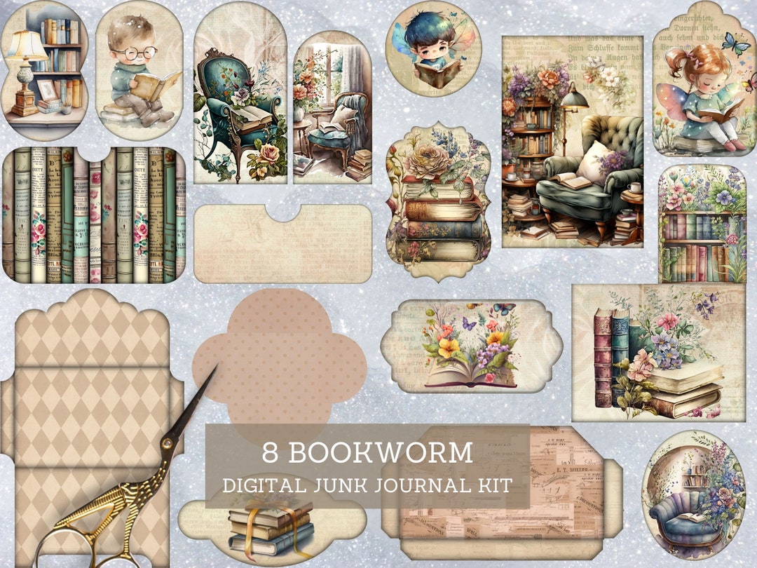 Bookworm Junk Journal Kit, Reading Fairies & Booklover Cut Out Sheets ...