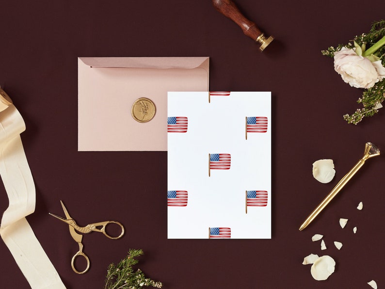 4th of July Seamless Digital Papers, American Flags and Bows, Blue and ...