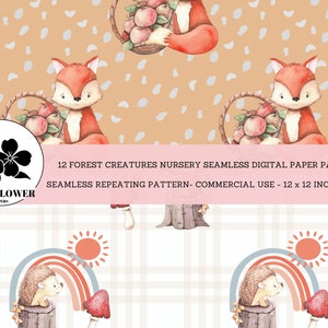 Forest Creatures Nursery Seamless Digital Papers, Baby Animals ...