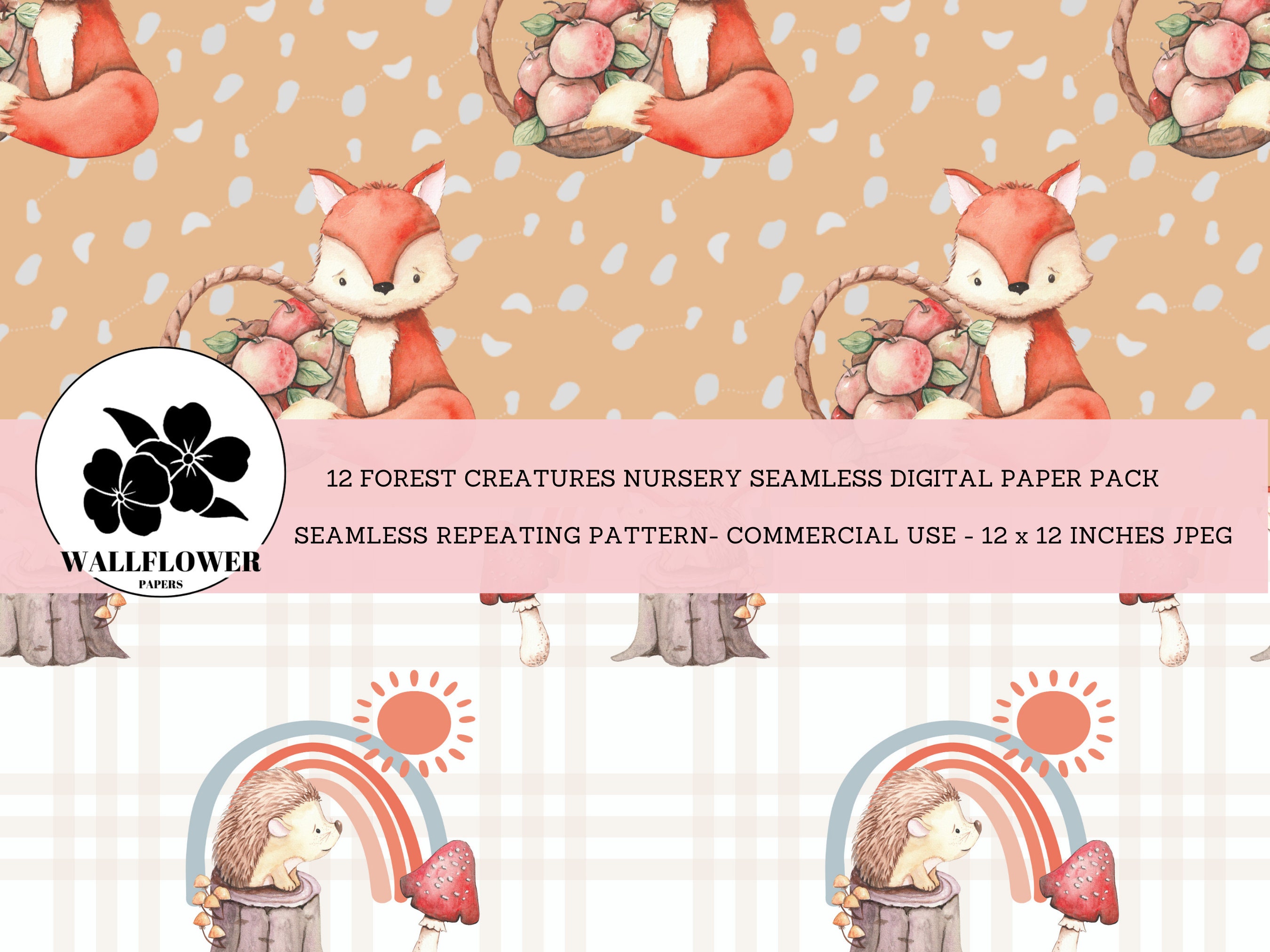 Forest Creatures Nursery Seamless Digital Papers, Baby Animals ...