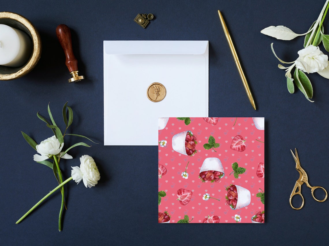 Strawberries Theme Digital Papers, Strawberry Summer Fruit and Jam, Red ...