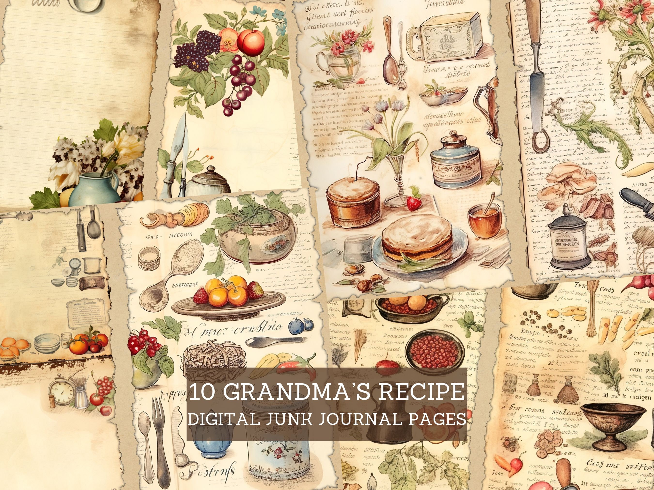 Grandma Vintage Recipe Junk Journal Pages, Vintage Cookbook Junk ...