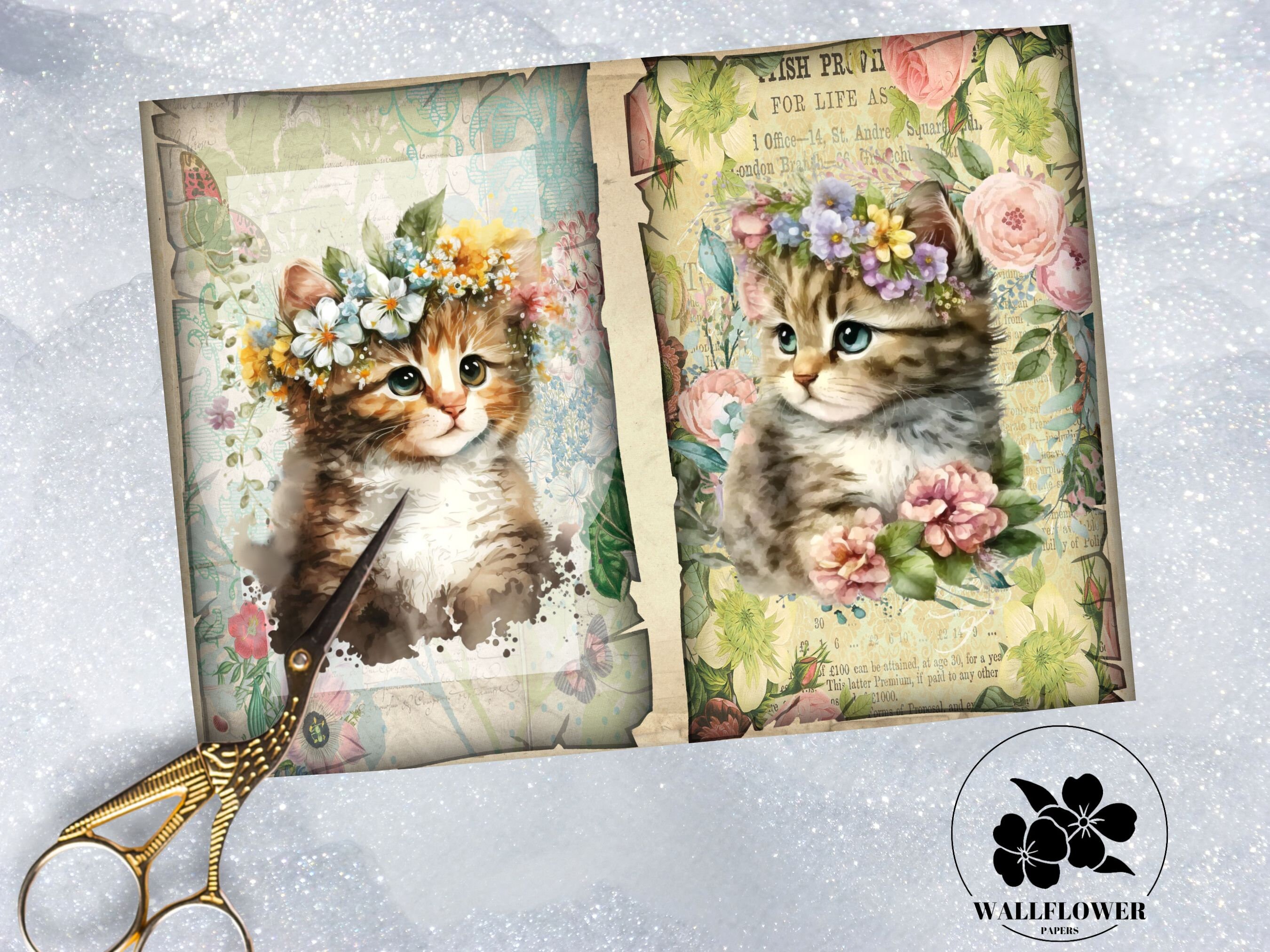Cute Kittens Junk Journal Pages, Vintage Junk Journal Kit, Cut Out ...