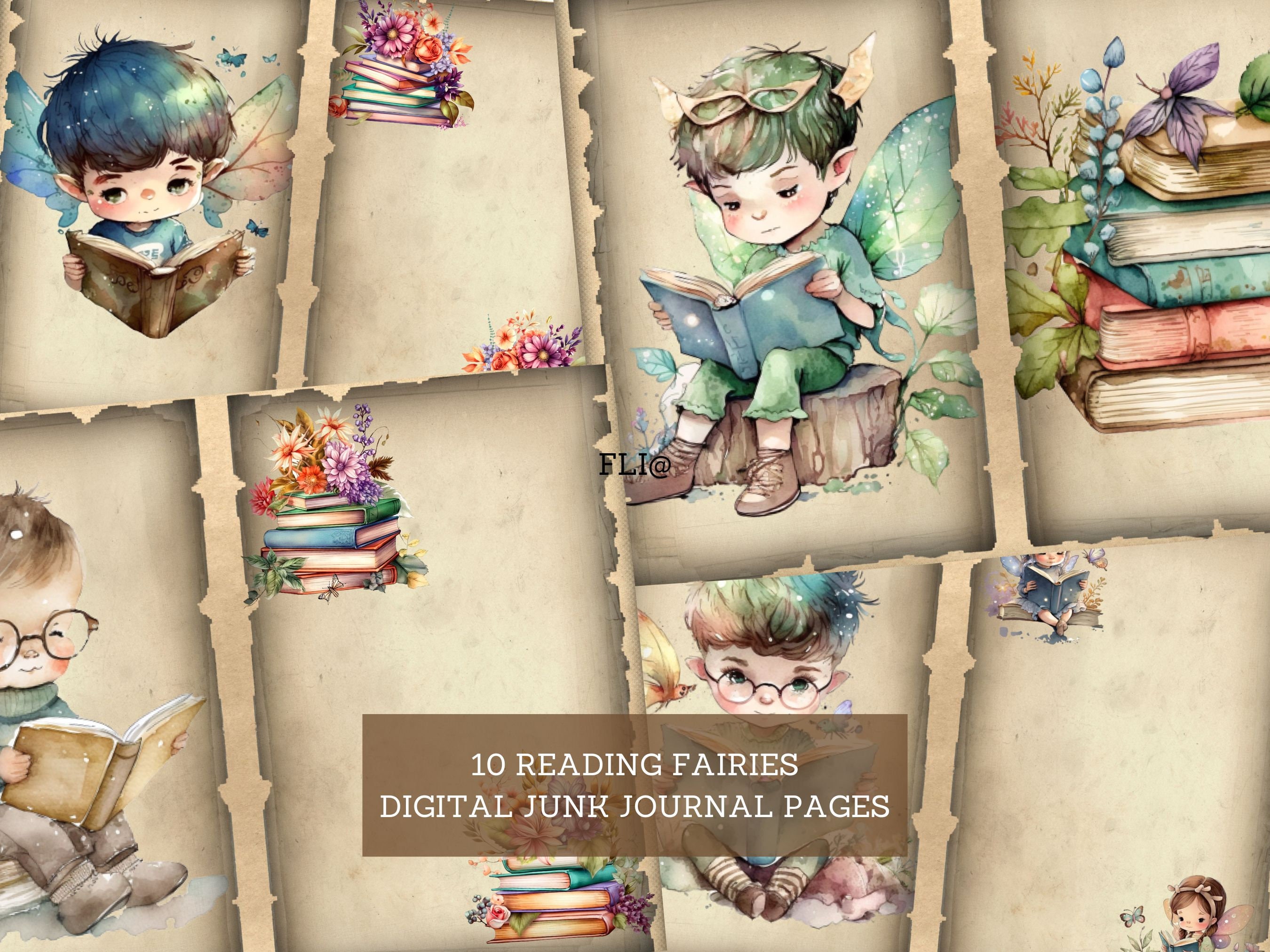 Reading Fairies Junk Journal Pages, Vintage Booklover Junk Journal Kit ...