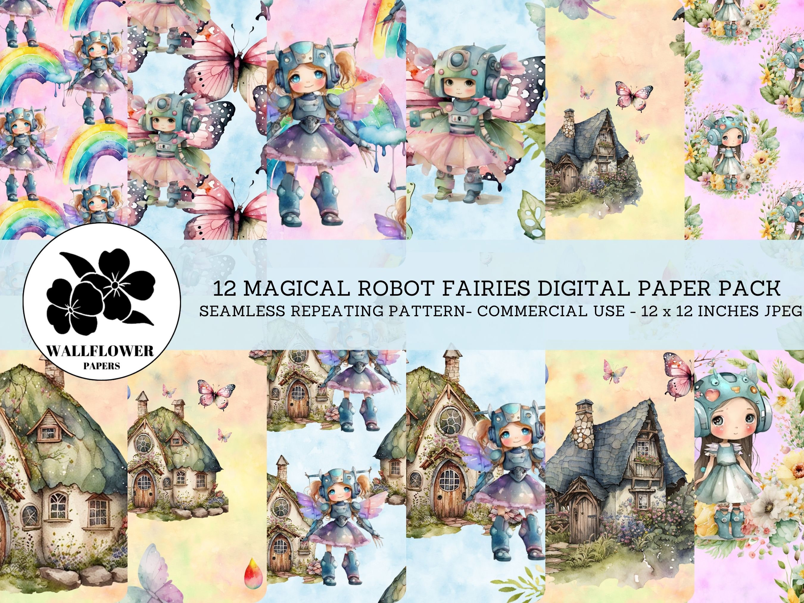 Magical Fairies Seamless Digital Papers, Robot Fairies, Butterflies ...