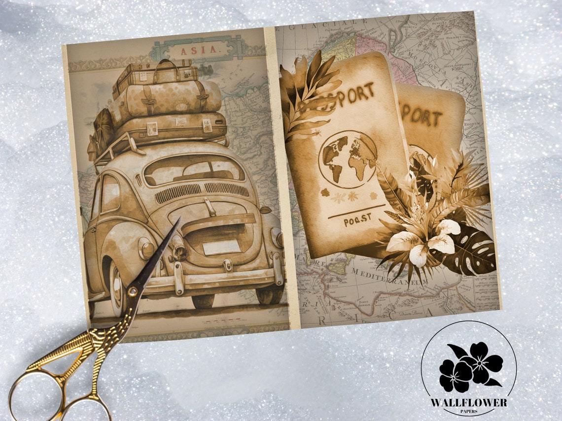 Travel & Adventure Junk Journal Pages, Vintage Travel Junk Journal Kit ...