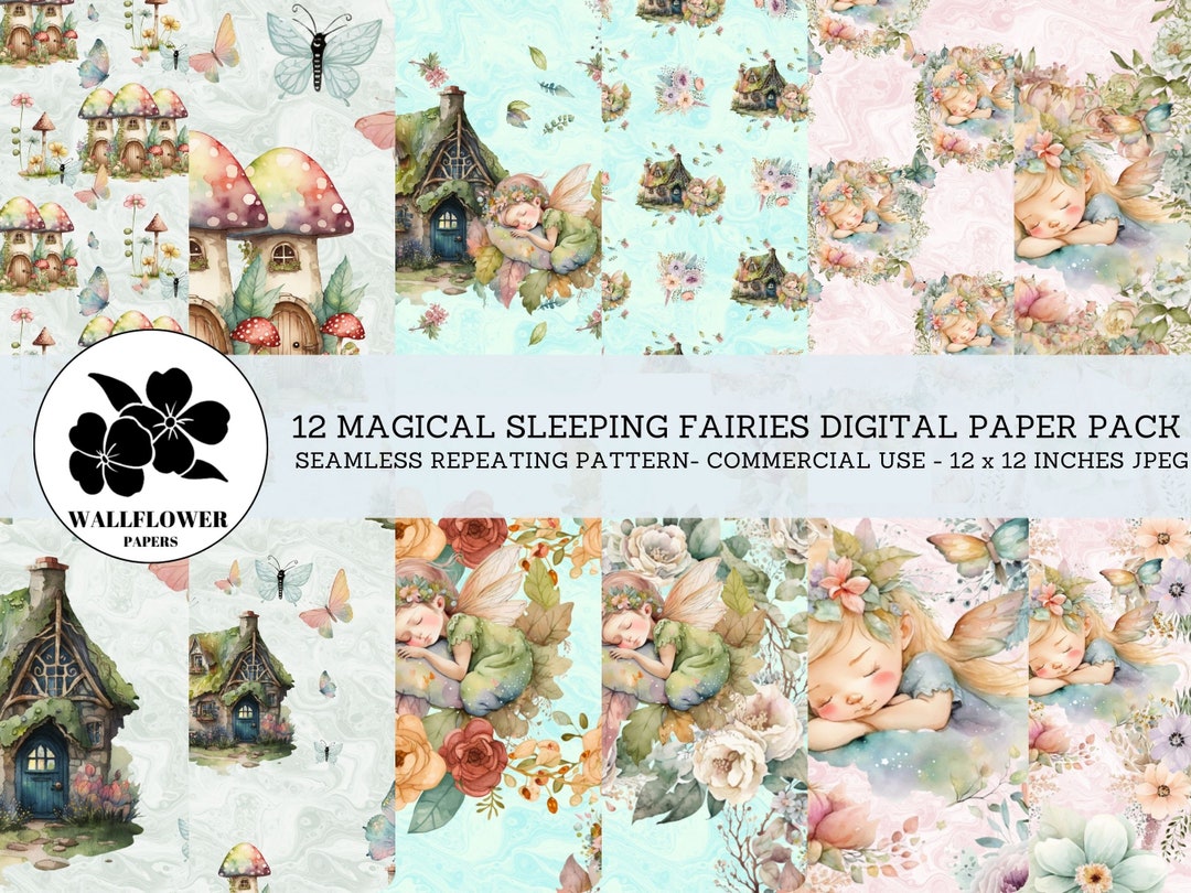 Magical Fairies Seamless Digital Papers 2, Sleeping Fairies, Flowers ...