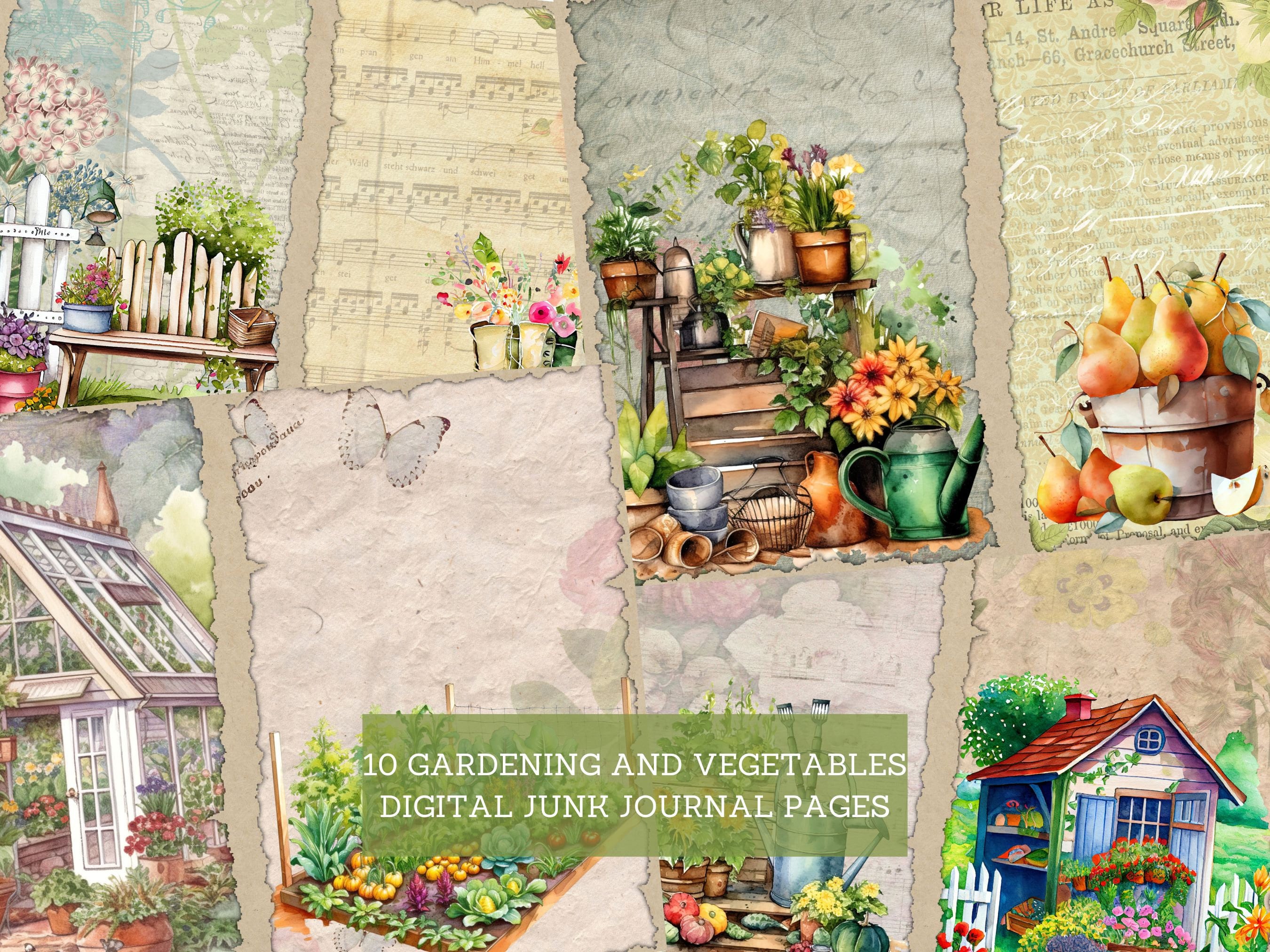 Gardening & Vegetables Junk Journal Pages, Vintage Greenhouse Junk ...