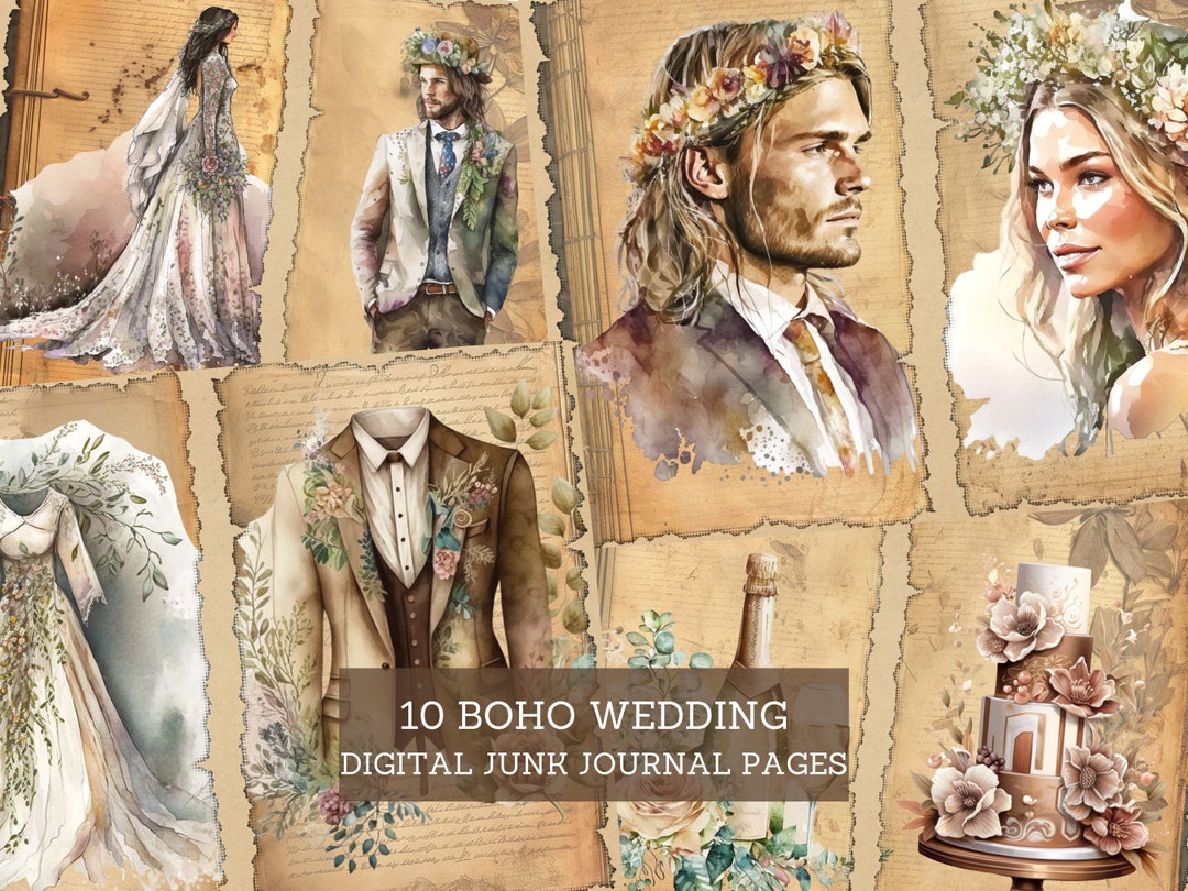 Boho Wedding Junk Journal Pages, Bohemian Wedding Junk Journal Kit, Cut ...