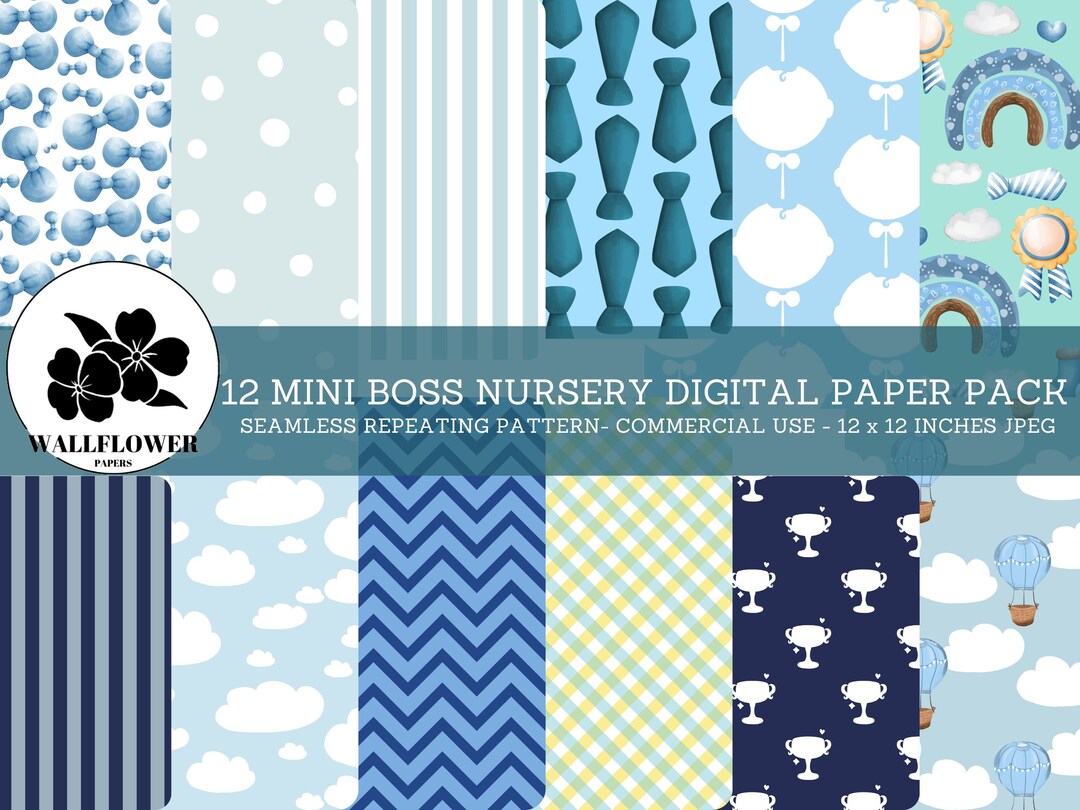 Mini Boss Seamless Digital Papers, Blue Baby Boss, Nursery Baby Boy ...