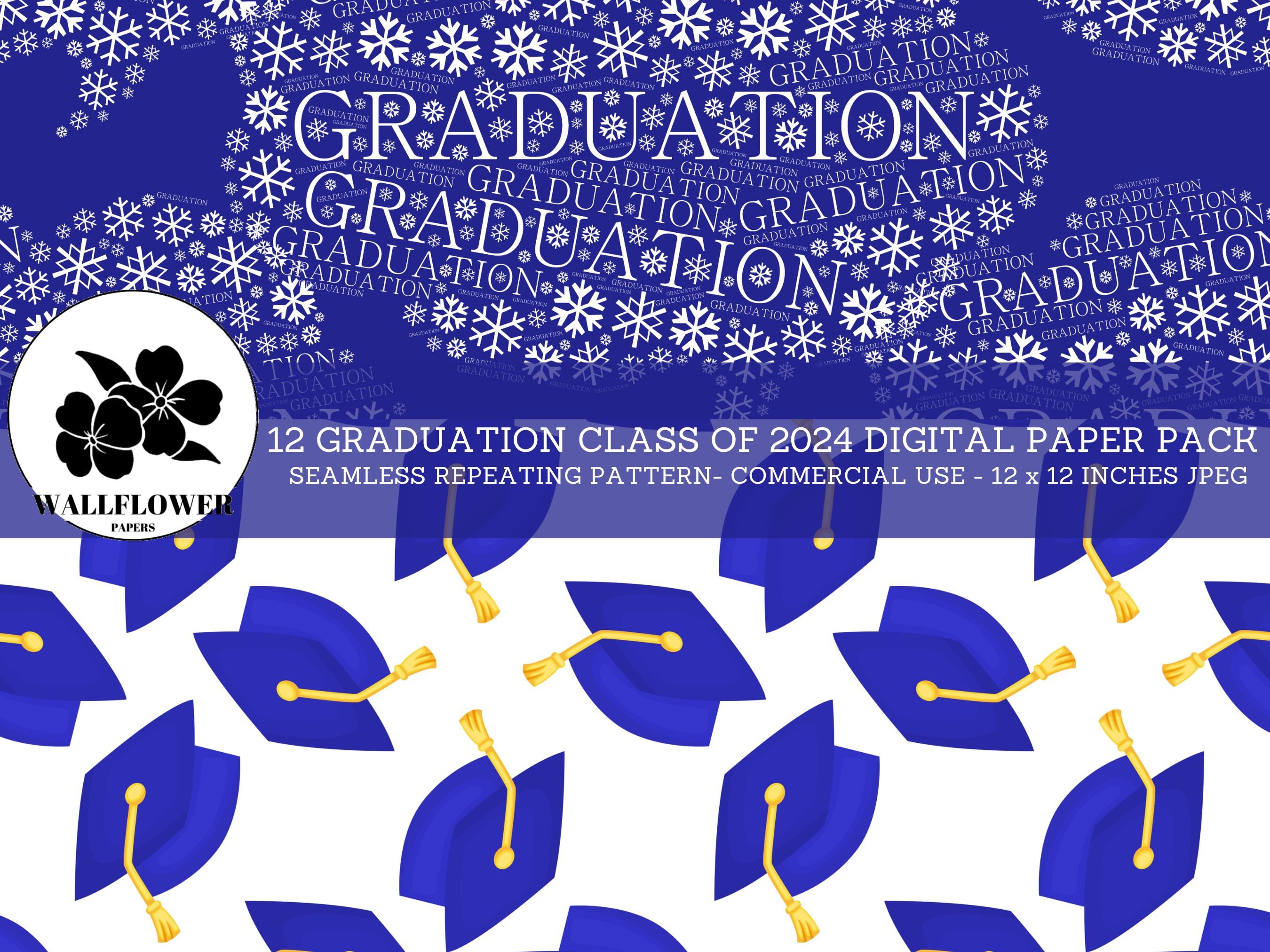 Class of 2024 Graduation Seamless Digital Papers, Navy Blue and Gold ...
