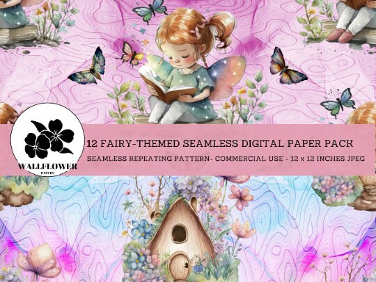 Magical Fairies Seamless Digital Papers, Reading Fairies, Butterflies ...