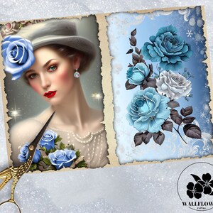 Vintage Blue Rose Junk Journal Pages, Vintage Floral Junk Journal Kit ...