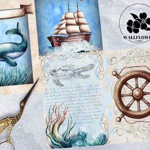 Ocean & Sea Life Junk Journal Pages, Vintage Nautical Junk Journal Kit ...