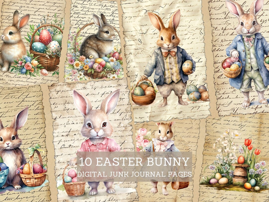 Vintage Easter Bunny Junk Journal Pages, Vintage Easter Rabbit Junk ...
