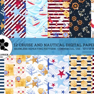 Cruise and Nautical Seamless Digital Papers, Cruise Ship and Sea ...