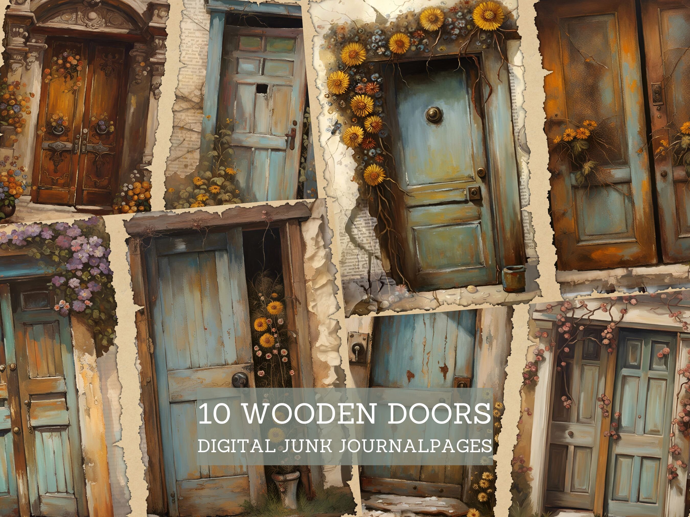 Vintage Wooden Doors Junk Journal Pages, Aged Rustic Doors Junk Journal ...