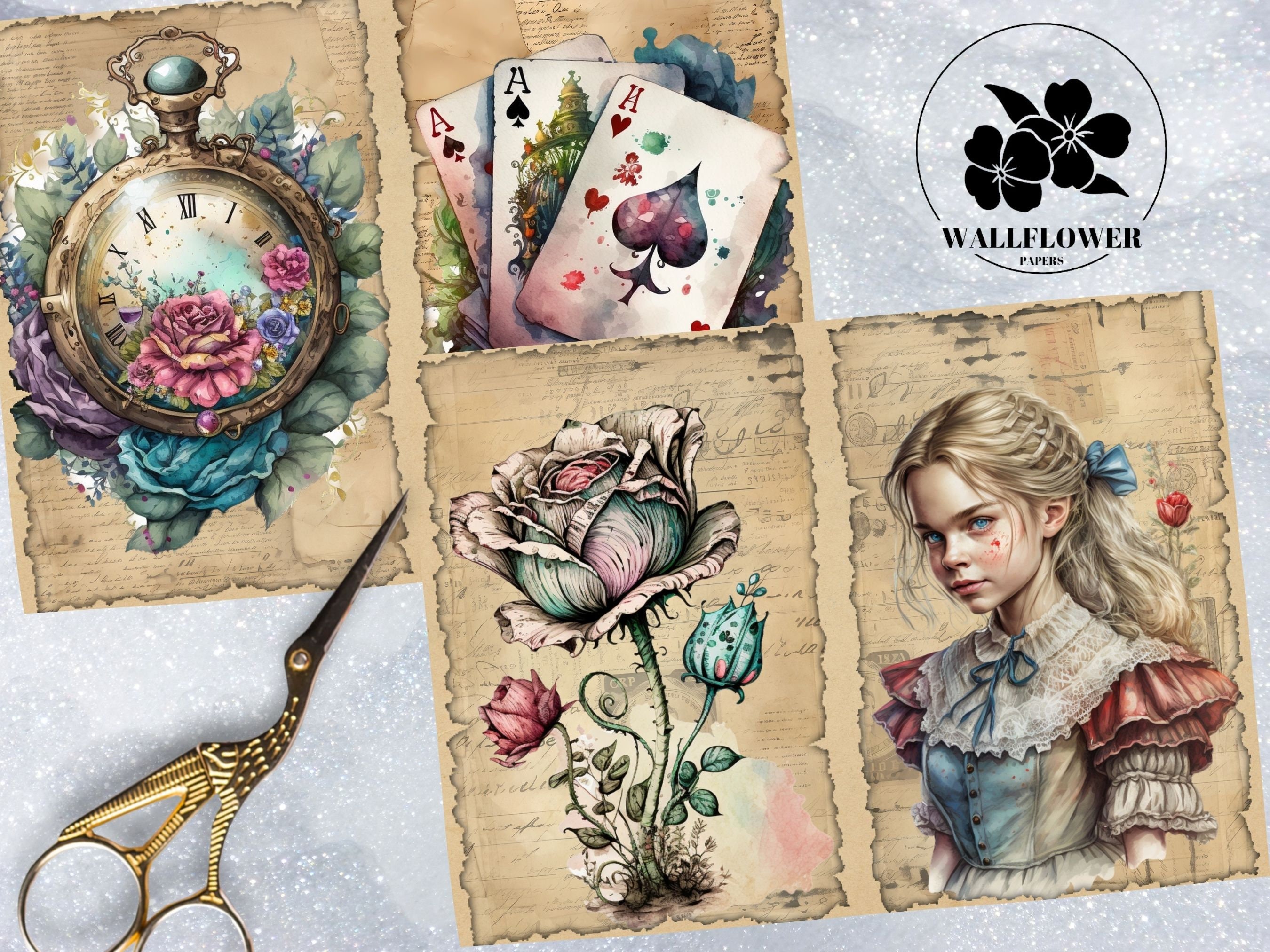 Alice in Wonderland Junk Journal Pages, Vintage Classic Junk Journal ...