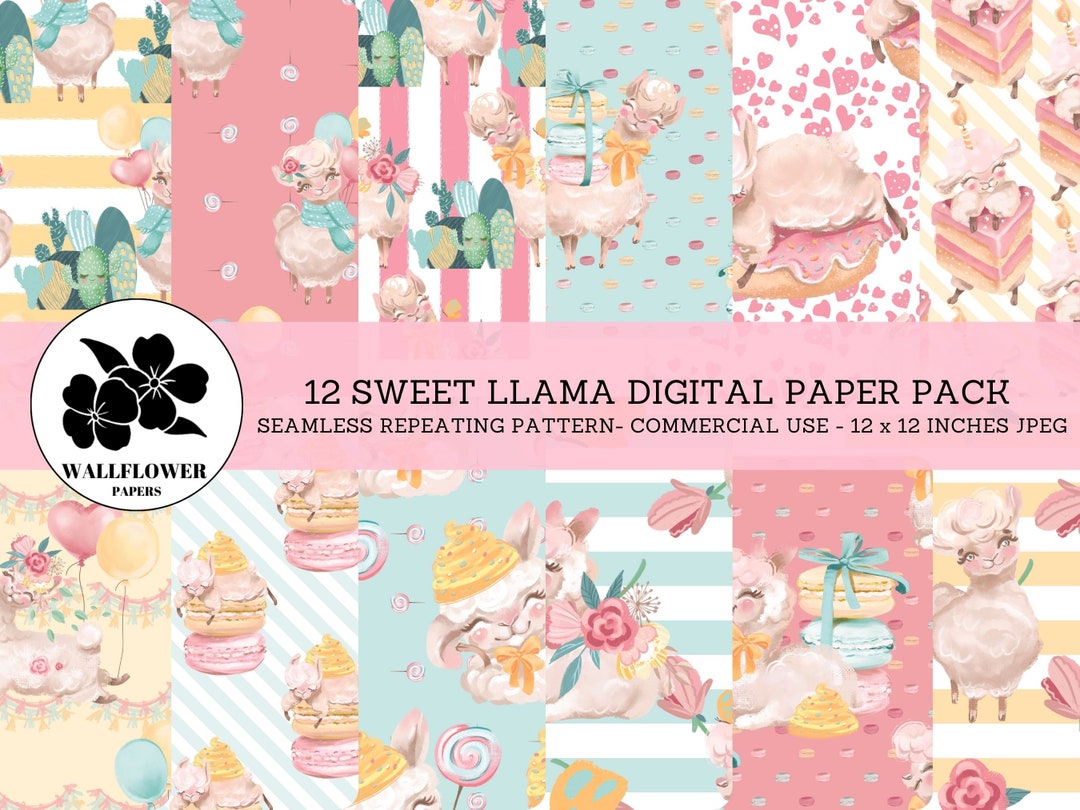 Sweet Llama Seamless Digital Papers, Llamas & Sweet Macarons, Happy ...