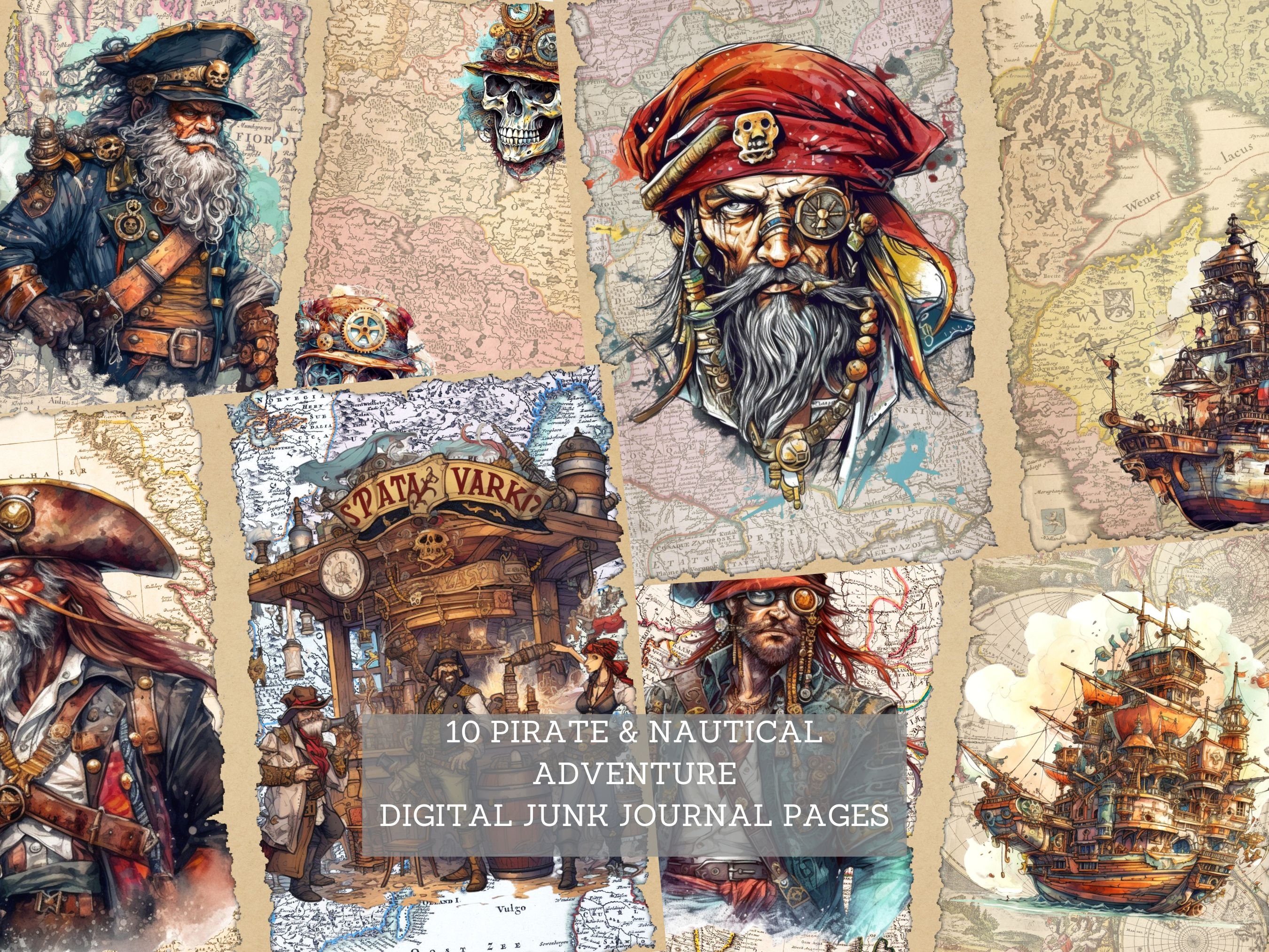 Pirate & Nautical Adventure Junk Journal Pages, Vintage Junk Journal ...