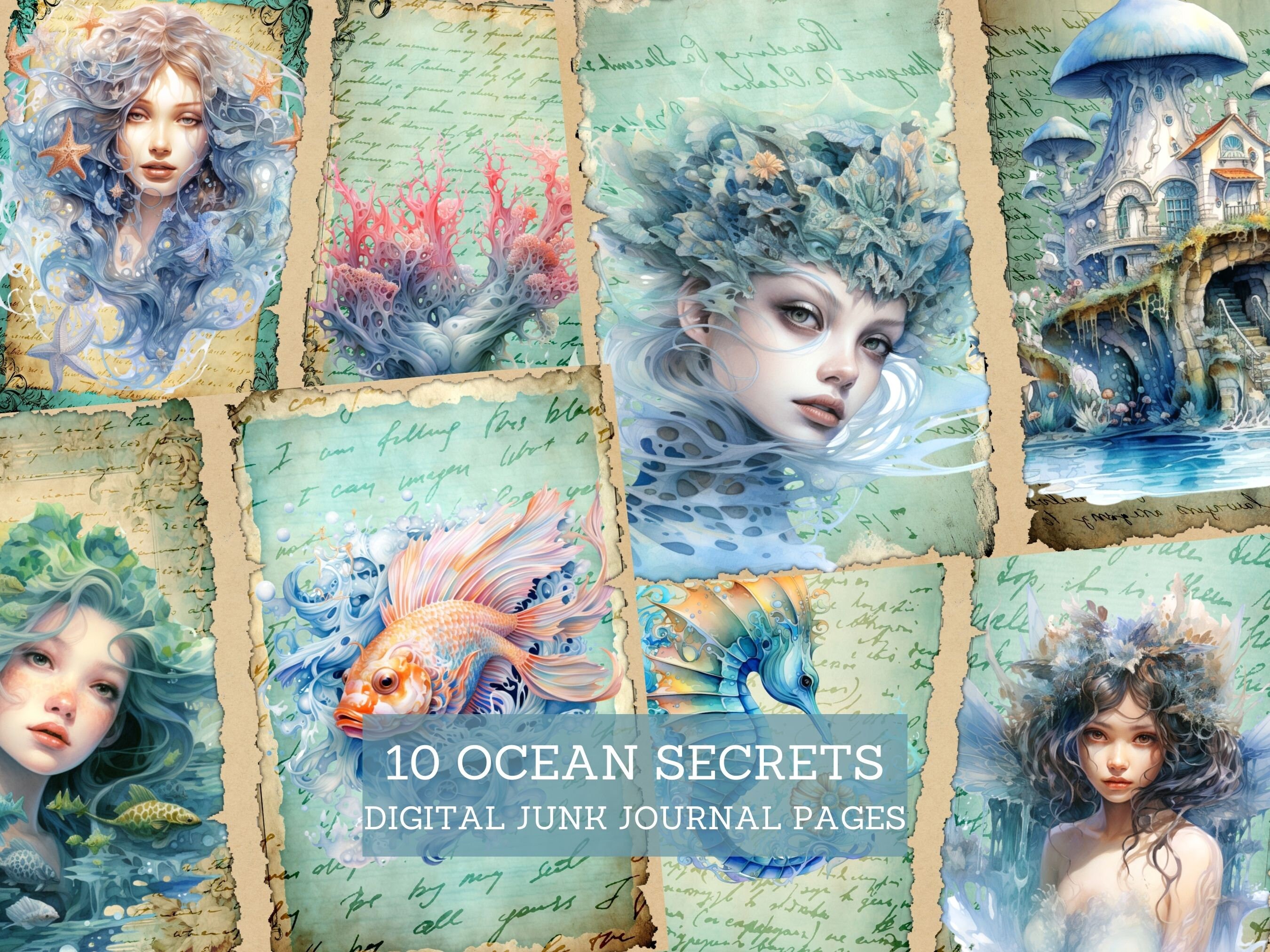 Ocean Secret Mermaid Junk Journal Pages, Life Underwater Junk Journal ...