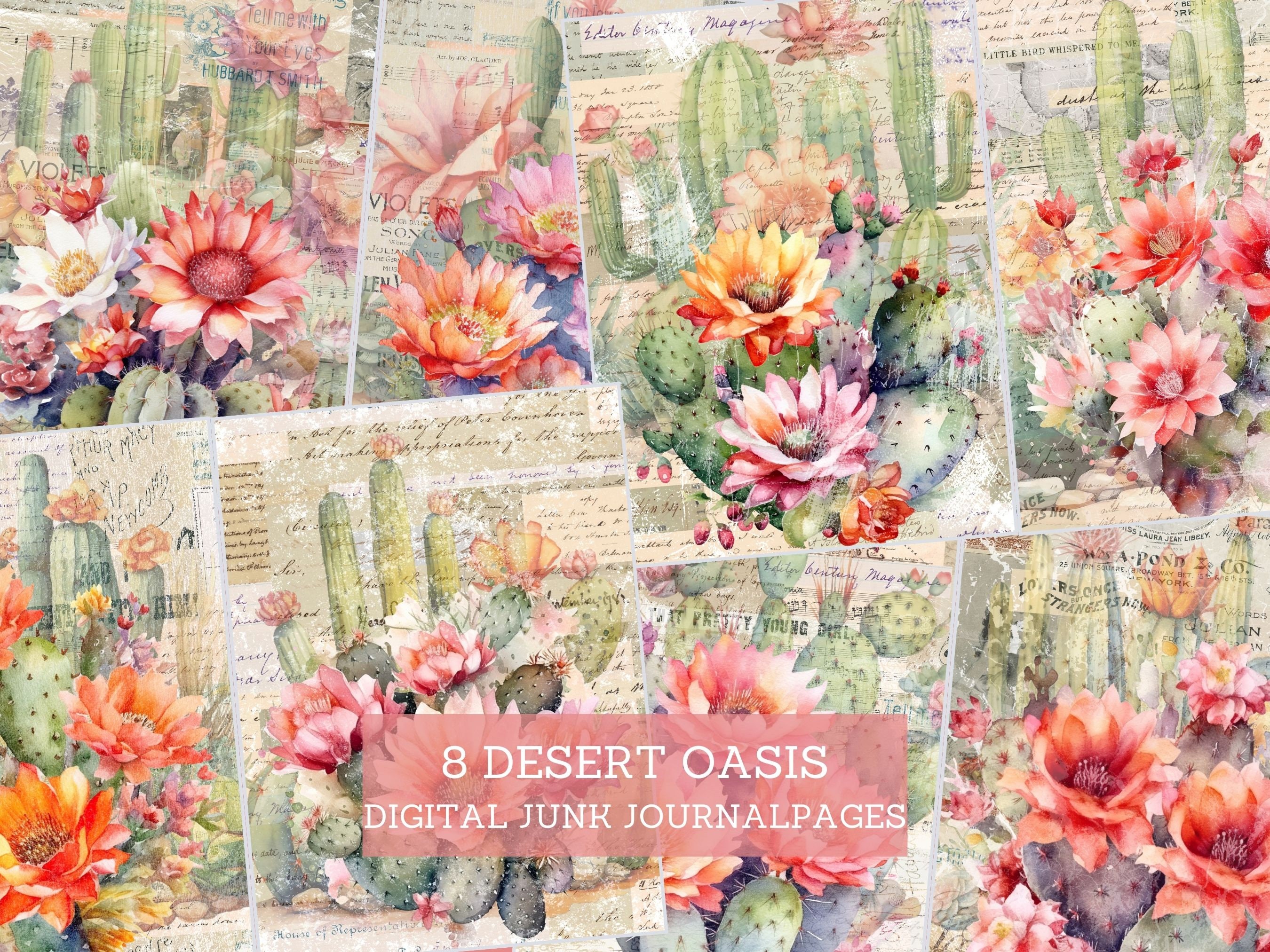 Desert Oasis Junk Journal Pages, Cactus & Desert Flowers Junk Journal ...