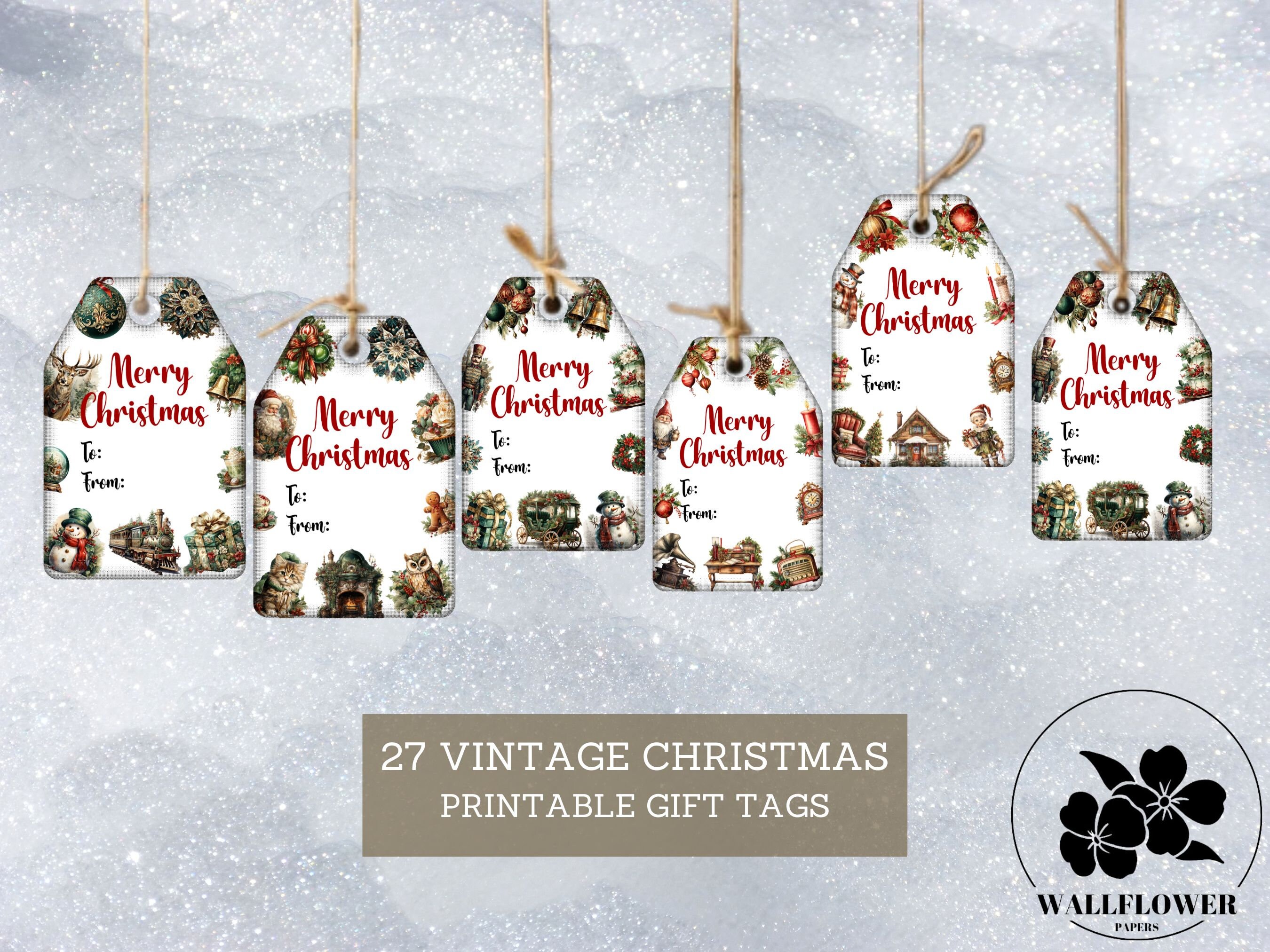Vintage Christmas Printable Tags, Christmas Day Digital Gifts Tags ...
