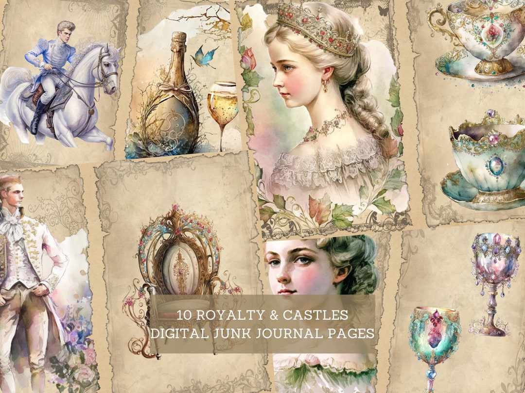 Royalty & Castles Junk Journal Pages, Vintage Monarch Junk Journal Kit ...