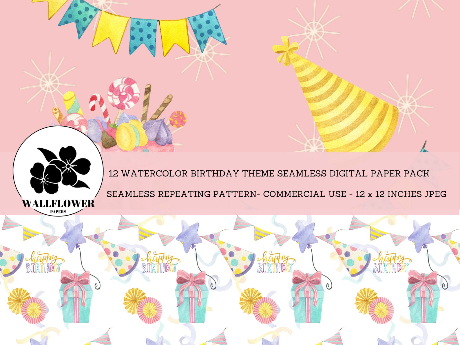 Watercolor Birthday Seamless Digital Papers Cakes & Party - Etsy