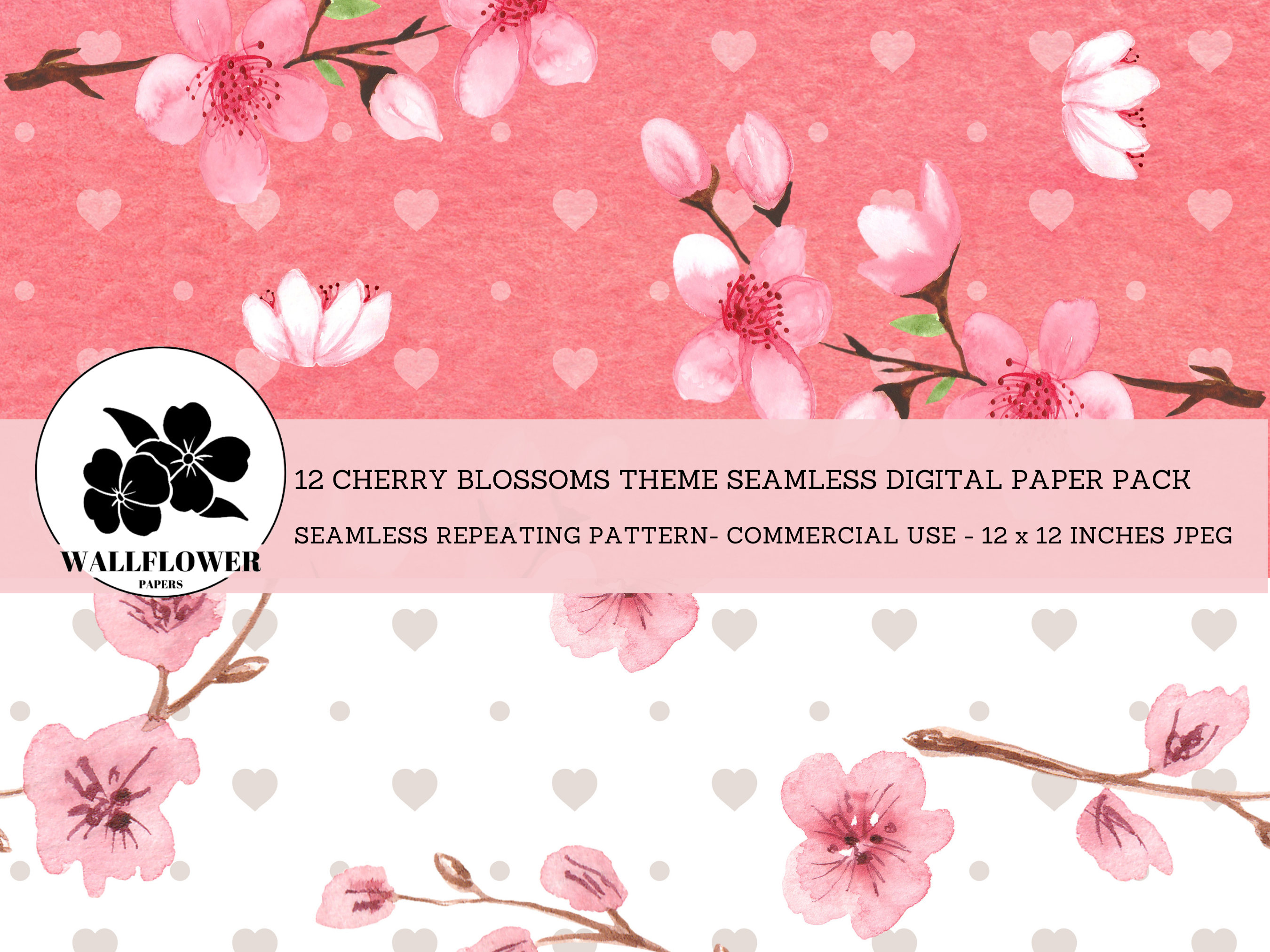 Cherry Blossom Spring Digital Papers, Sakura Pink Cherry Blossom, Pink ...