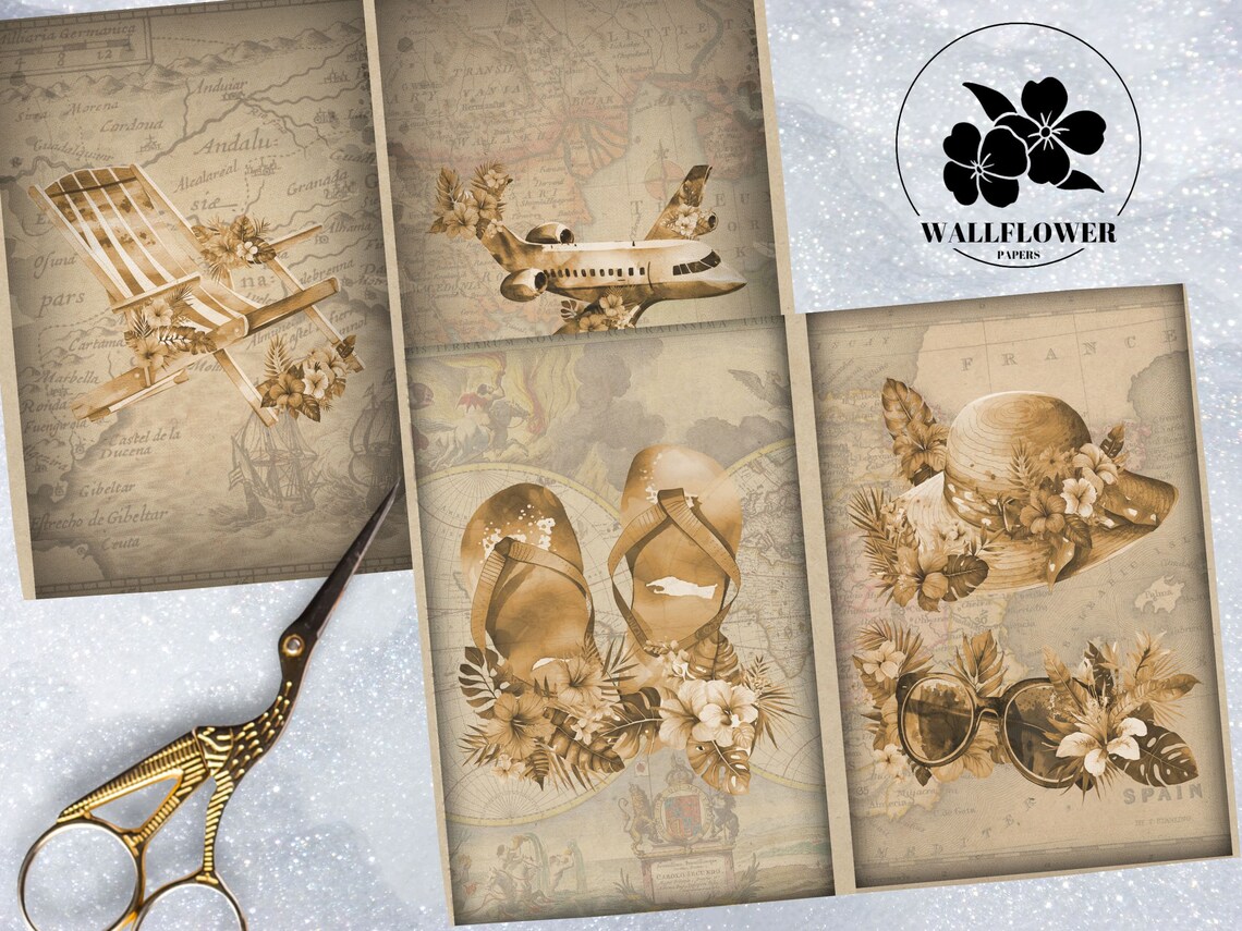 Travel & Adventure Junk Journal Pages, Vintage Travel Junk Journal Kit ...