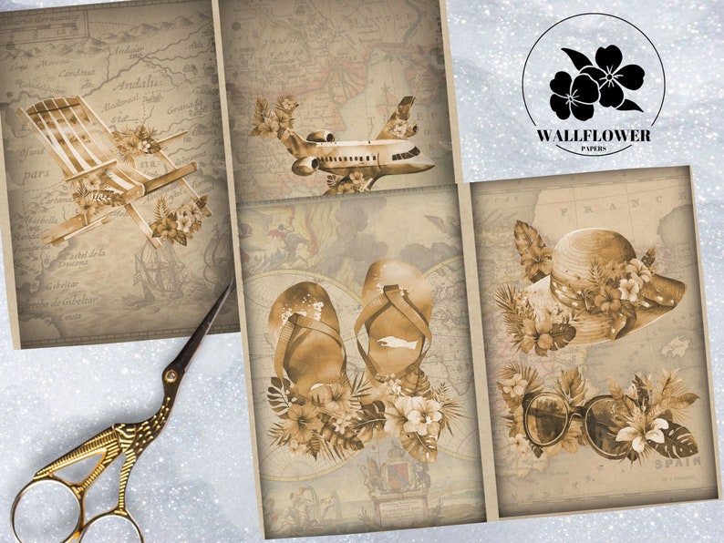 Travel & Adventure Junk Journal Pages, Vintage Travel Junk Journal Kit ...