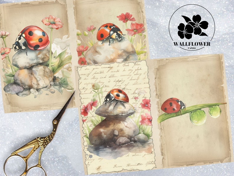 Ladybug Garden Junk Journal Pages, Vintage Garden Junk Journal Kit, Cut ...