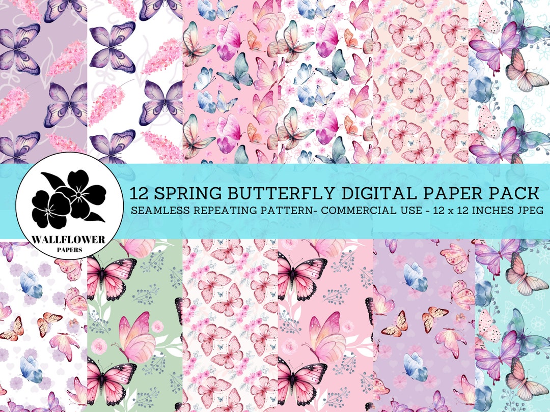 Spring Butterfly Seamless Digital Papers, Colorful Butterflies and ...