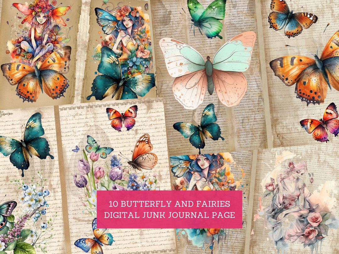 Butterfly & Fairies Junk Journal Pages, Vintage Butterflies Junk ...